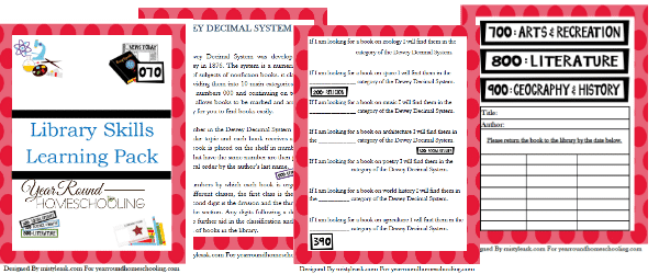 Library Skills Printable Pack - Year Round Homeschooling