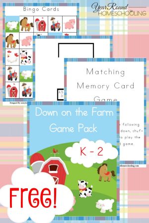 Free Down on the Farm K-2 Game Pack - Year Round Homeschooling