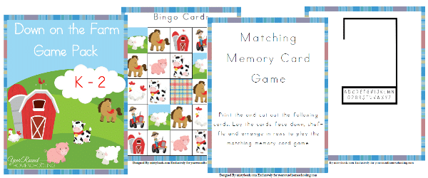 Free Down on the Farm K-2 Game Pack - Year Round Homeschooling