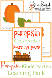 Free Pumpkin Kindergarten Learning Pack - Year Round Homeschooling