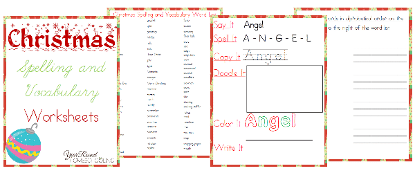 Christmas Spelling and Vocabulary Worksheets - Year Round Homeschooling