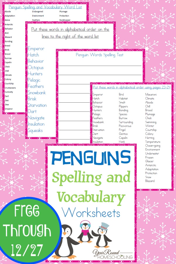 Penguin Spelling and Vocabulary Worksheets - By Year Round ...