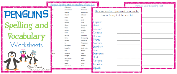 Penguins Spelling and Vocabulary Worksheets - Year Round Homeschooling