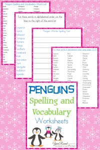 Penguins Spelling and Vocabulary Worksheets - Year Round Homeschooling