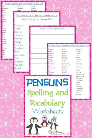 Penguins Spelling and Vocabulary Worksheets - Year Round Homeschooling