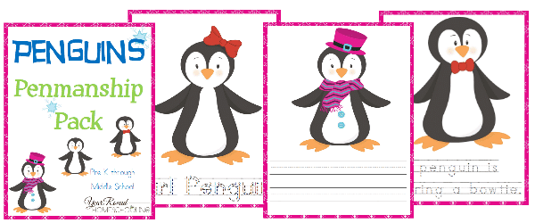 Penguins Penmanship Pack (PreK-Middle School) - Year Round Homeschooling