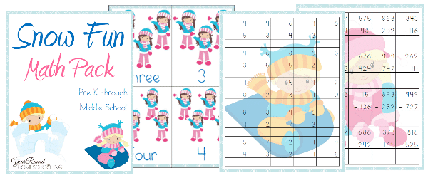 Snow Fun Math Pack - PreK through Middle School - Year Round Homeschooling