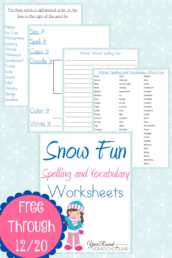 Snow Fun Spelling and Vocabulary Worksheets - By Year Round ...