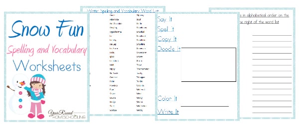 Snow Fun Spelling and Vocabulary Worksheets - Year Round Homeschooling