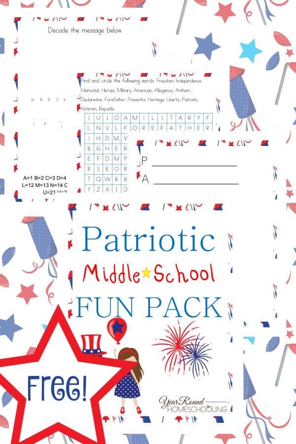 Patriotic Middle School Fun Pack - Year Round Homeschooling