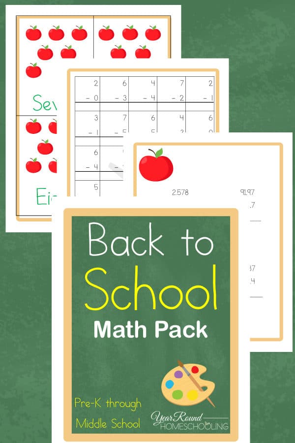 Back to School Math Pack (PreK-Middle School) - Year Round Homeschooling