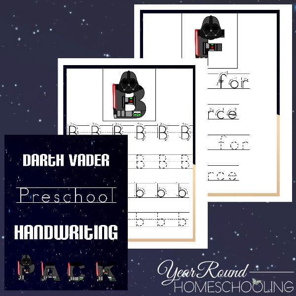 Darth Vader Preschool Handwriting Pack - Year Round Homeschooling