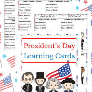 President's Day Learning Cards - Year Round Homeschooling