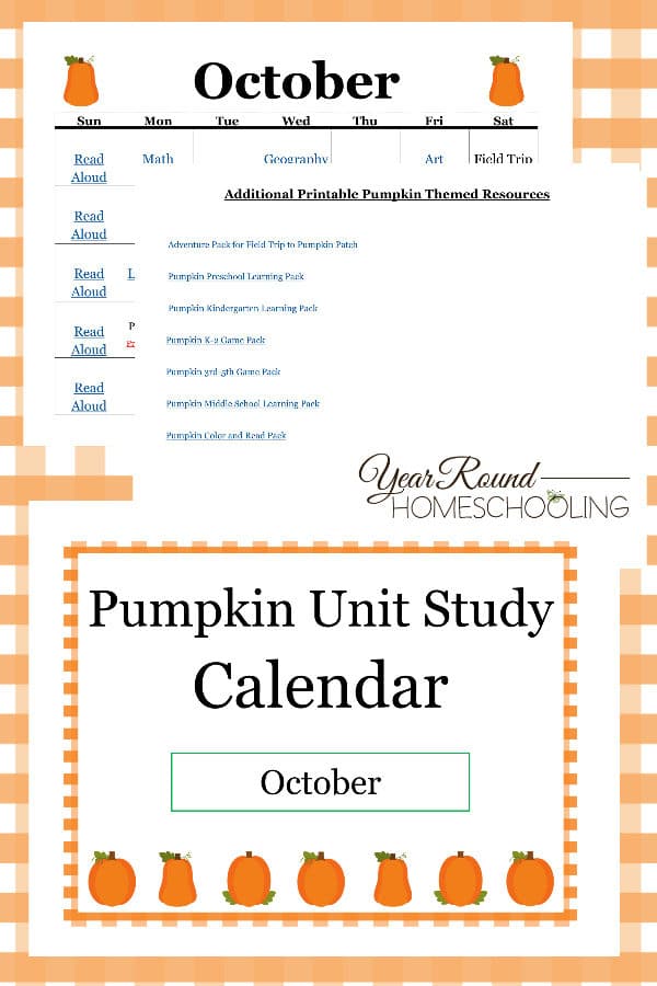 Pumpkin Unit Study Calendar - Year Round Homeschooling