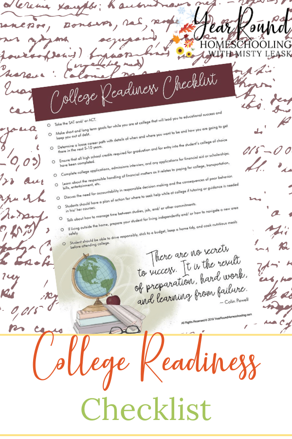 College Readiness Checklist - Year Round Homeschooling