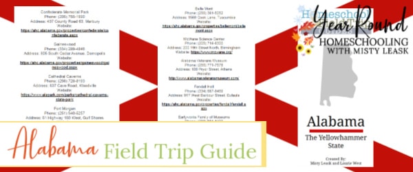 Alabama Field Trip Guide - Year Round Homeschooling