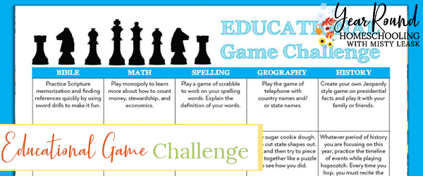 Educational Game Challenge - Year Round Homeschooling