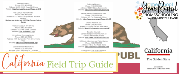 California Field Trip Guide - Year Round Homeschooling
