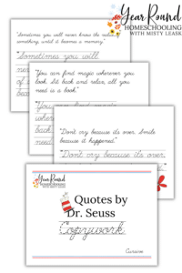 Dr. Seuss Cursive Copywork - Year Round Homeschooling
